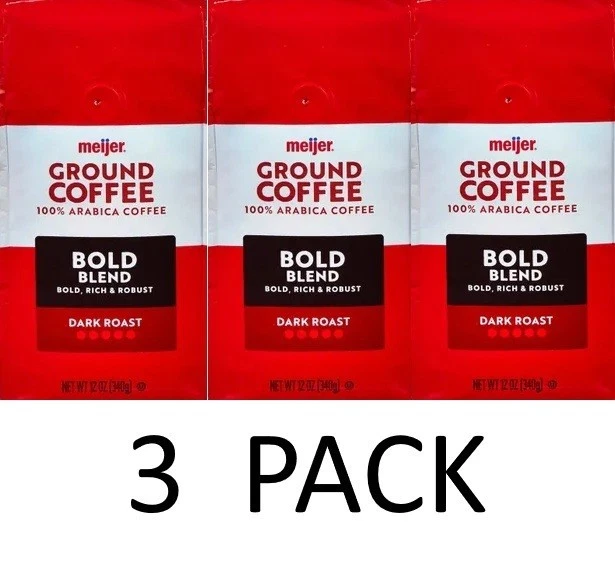 MEIJER BOLD BLEND 100% Arabica DARK ROAST Ground Coffee 12 oz Bag - 3 ...