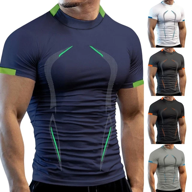 TOP MENS QUICK Dry Short Sleeve Slim Fit T-shirt Workout Blouse Casual ...