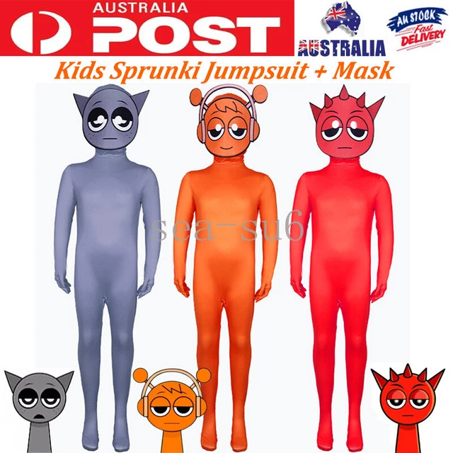 KIDS INCREDIBOX SPRUNKI Oren Raddy Gray Costume Cosplay Jumpsuit Mask ...