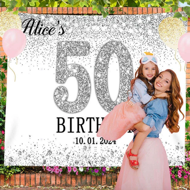SILVER GLITTER WHITE Custom 50th Birthday Backdrop $36.15 - PicClick AU