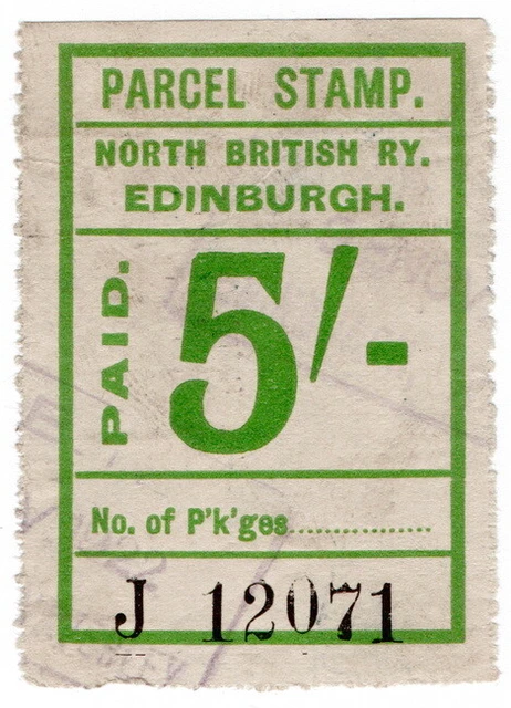 (I.B) NORTH BRITISH Railway : Parcel Stamp 5/- (Edinburgh) £12.99 ...