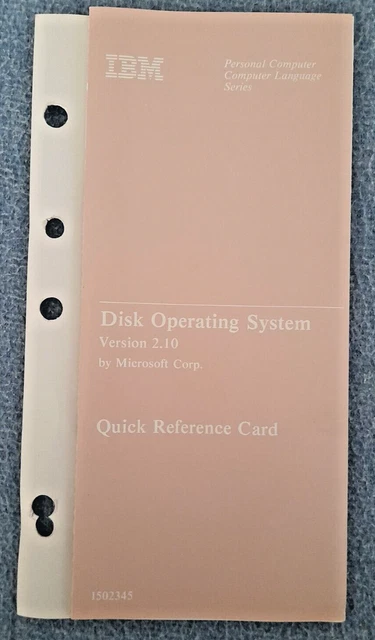 VINTAGE IBM DISK Operating System Quick Reference Card V2.10 By ...