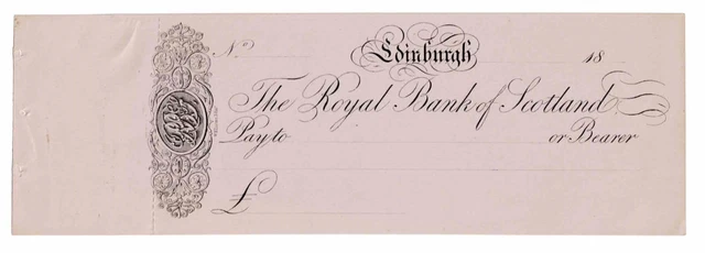 EARLY ROYAL BANK of SCOTLAND, unissued cheque, pre 1858 EDINBURGH ...