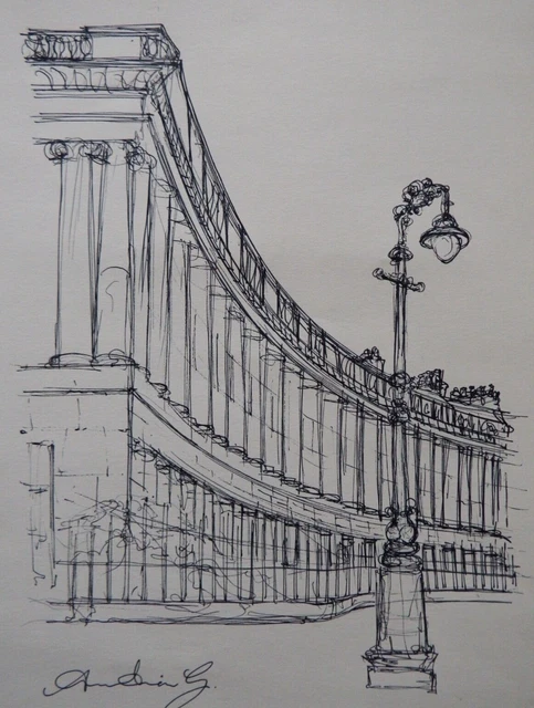 ARCHITECTURAL CONTINUOUS LINE Pen & Ink Drawing of the Royal Crescent ...