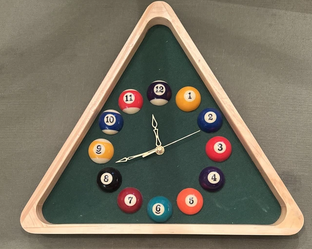 VINTAGE BILLIARDS POOL Ball Clock. 14 Inch Pool Triangle Rack Used Wall ...