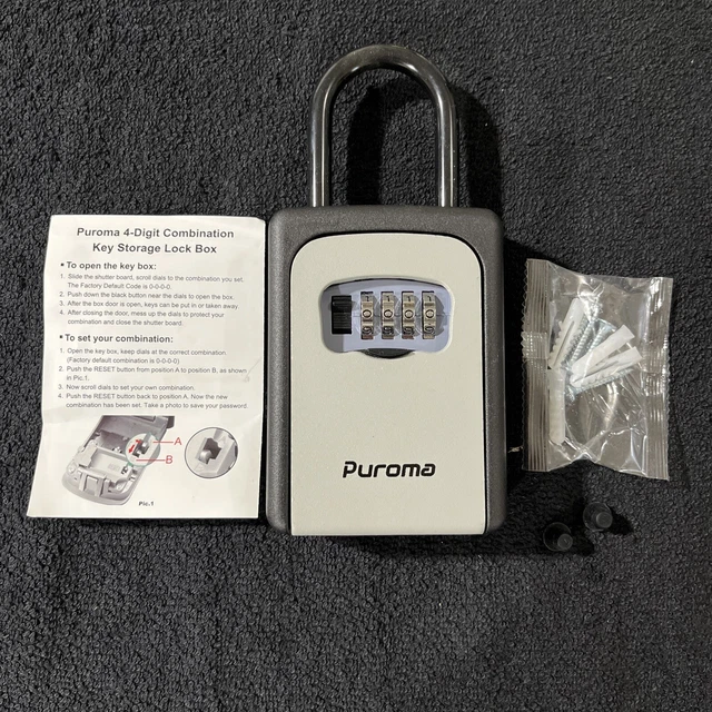 PUROMA SECURITY KEY Lock Box, 4-Digit Combination Waterproof Portable ...