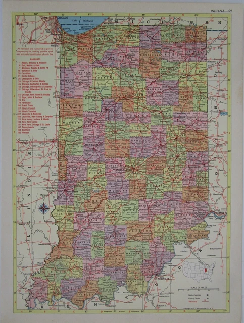 IN IA 1953 INDIANA RAILROAD Map MONON, WAB, NKP ~or~ IOWA CHARLES CITY ...