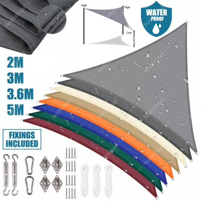 SUN SHADE SAIL Garden Patio Awning Canopy Waterproof UV Triangle Cover ...