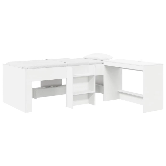 KIDS'HIGH BED FRAME with Desk Engineered Wood Modern Space-Saving Base ...