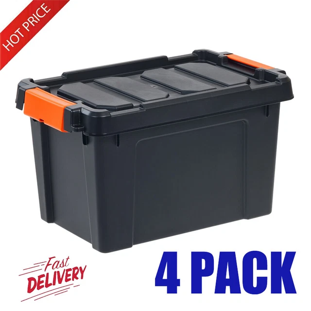 4 PACK 5 Gallon Stackable Heavy Duty Plastic Storage Tote Boxes ...