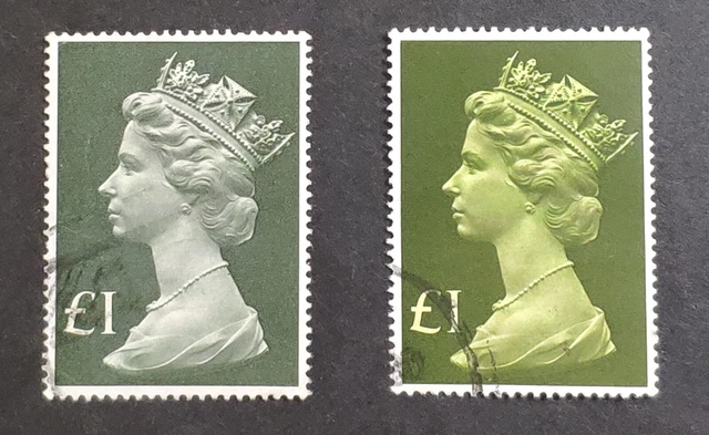 GB QEII. 1977 RARE ERROR! MISSING COLOUR Bright Yellow Green £1 Large Machin F/U £99.00 ...