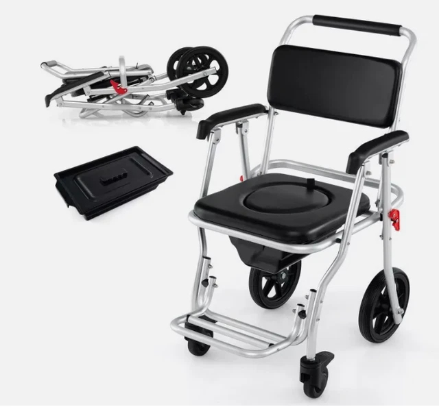 4 X 1 Elderly Folding Bedside Commode Chair w/ Removable Bucket ...