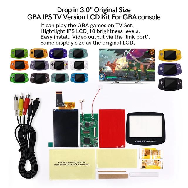 V4 DROP GAMEBOY Advance GBA 3.0'' IPS Backlight Kit TV Output-No Need ...
