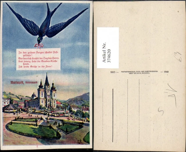 374620,KÜNSTLER AK MARIAZELL Kirche Schwalbe Vogel Spruch Text EUR 4,00 - PicClick DE