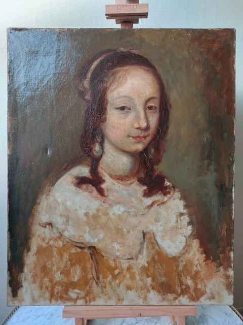 TOILE PEINTURE PORTRAIT Jeune Fille Épreuve Ecole Fond D'atelier Non Signé XIX EUR 180,00 ...