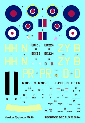 TYPHOON MK.IB DECALS (BRITISH RAF & AUSTRALIAN RAAF MKGS) #72061 1/72 ...