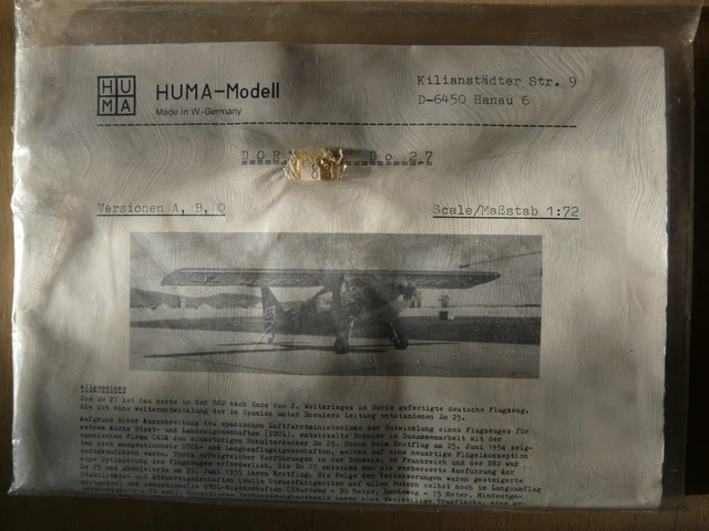 MAQUETTE AVION 1/72 HUMA Model Dornier Do 27 EUR 14,90 - PicClick FR