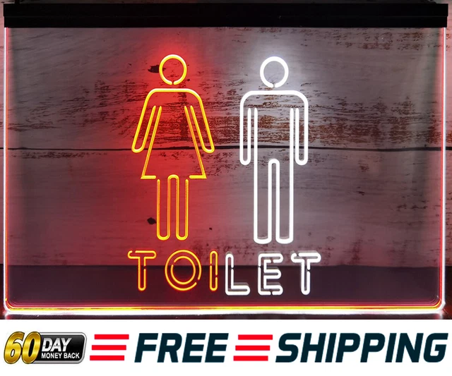 TOILET WC LED Neon Light Sign Male Female Restroom Washroom Wall Art ...