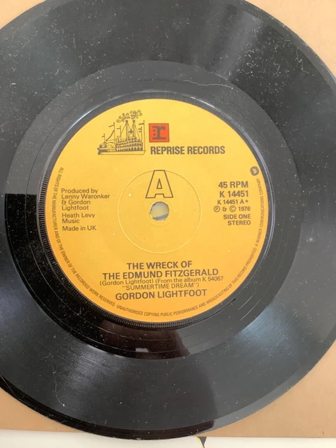 GORDON LIGHTFOOT - The Wreck Of The Edmund Fitzgerald 7", Single VG+ ...