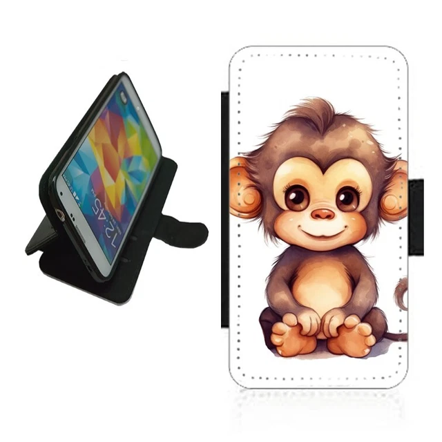 MONKEY CUTE FACE Phone Case Wallet For iPhone Samsung flip Cover MON1 £ ...