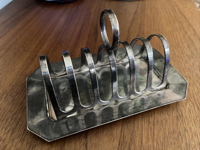 VINTAGE ART DECO Style Silver Plate EPNS Toast Rack With Crumb Tray $16 ...