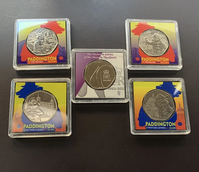FULL SET OF Paddington Bear 50p Coins, Queens Platinum Jubilee Fifty ...