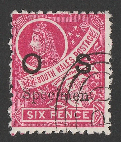 NEW SOUTH WALES 1888 QV Centenary 6d OS Specimen. VERY RARE ONLY 50 ...
