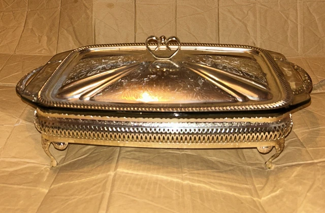 VINTAGE QUEEN ANNE Style Silver Plated Tableware Chafing Serving Dish ...