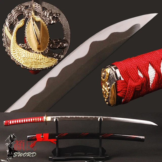 BLACK&RED TRANDITIONAL JAPANESE Samurai Katana Sword Unokubitsukuri ...