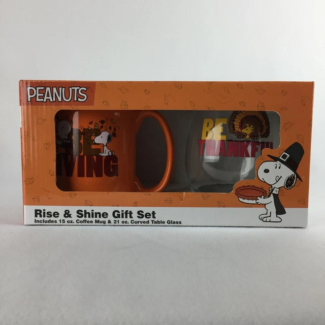 PEANUTS SNOOPY CHARLIE Brown Thanksgiving Rise and Shine Gift Set Mug ...