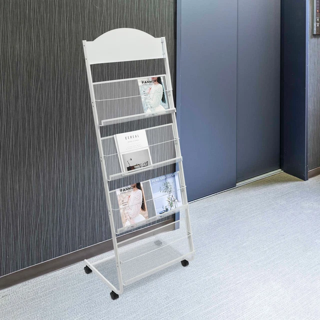 FLOOR-STANDING MAGAZINE NEWSPAPER Rack 4-Tier Brochure Display Stand ...
