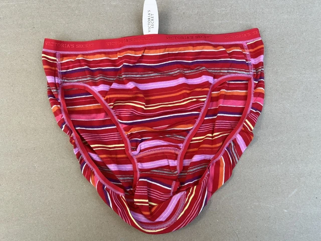 NEW VTG VICTORIAS SECRET 100% COTTON Signature BAND Logo High Leg Brief ...