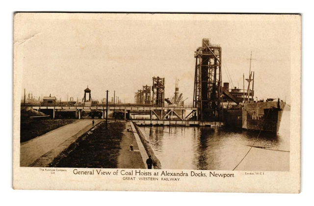 GWR OFFICIAL POSTCARD Coal Hoists at Alexandra Docks Newport RPPC Real ...