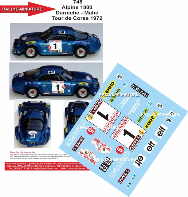 DECALS 1/18 REF 595 ALPINE RENAULT A110 LARROUSSE TOUR DE CORSE 1974 ...
