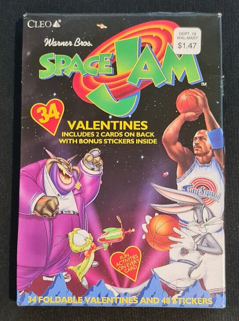 1996 SPACE JAM Warner Bros Michael Jordan Valentines Cards & Sticker ...