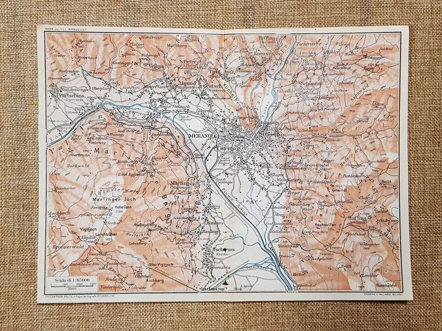 CARTA O CARTINA del 1920 Merano Marling Algund Vellau Trentino-Alto ...