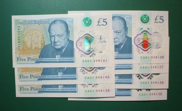 NEW KING CHARLES Iii Banknotes X 7 - Uk - £5 - Ca01 348135 To 348141 £ ...