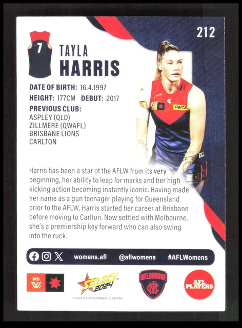AFL 2024 SELECT Melbourne Tayla Harris 212 Card CB-1-4-A-23 $2.19 ...