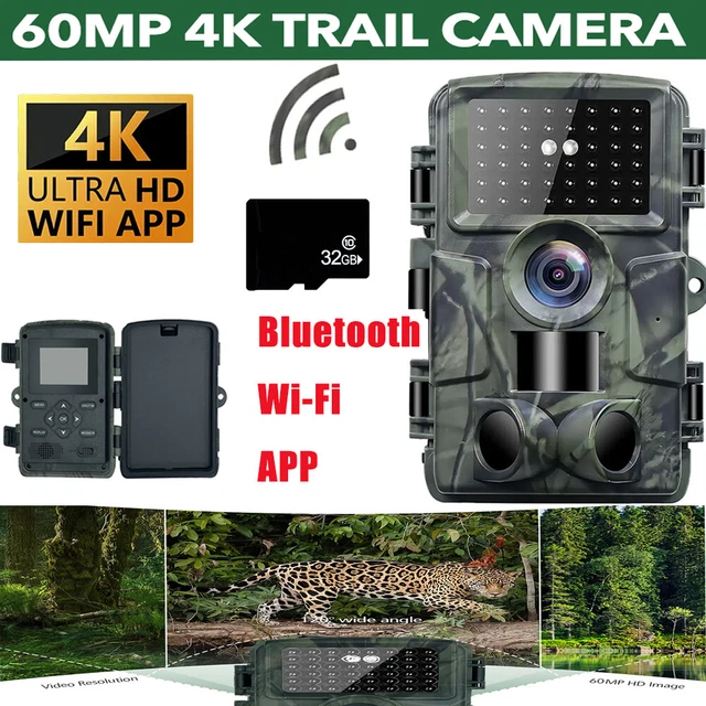 32GB OUTDOOR WIFI Wildlife Camera 60MP 4K Trail Camera Night Vision ...