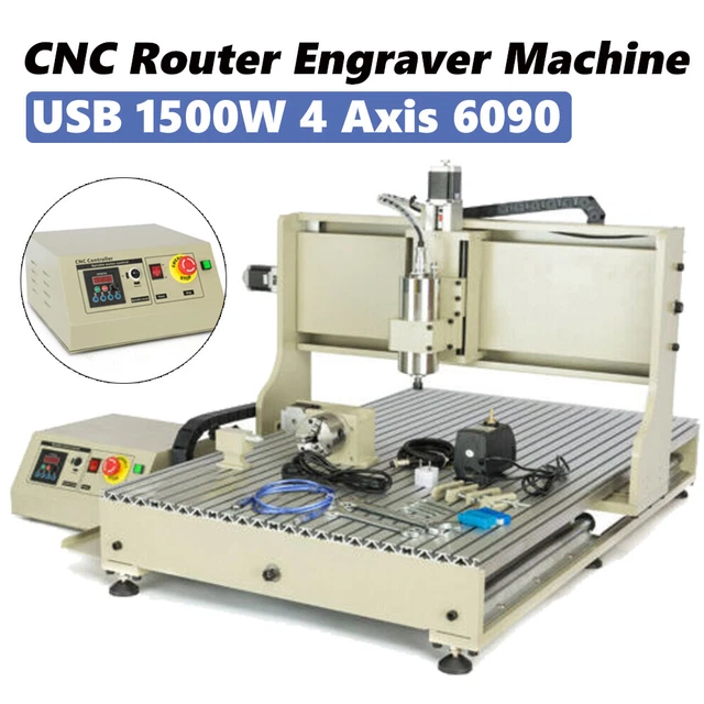 4 AXIS 6090 CNC 1500W Milling Machine Engraver USB Router VFD Engraver ...
