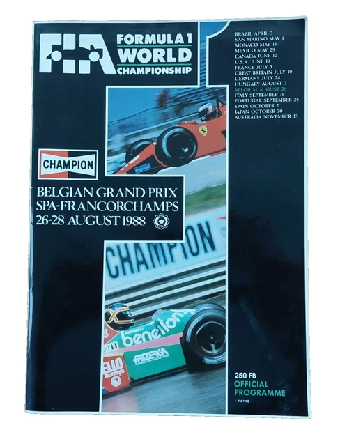 FORMULA 1 F1 Race Programme 1988 Belgian GP (Spa) Senna Victory McLaren ...