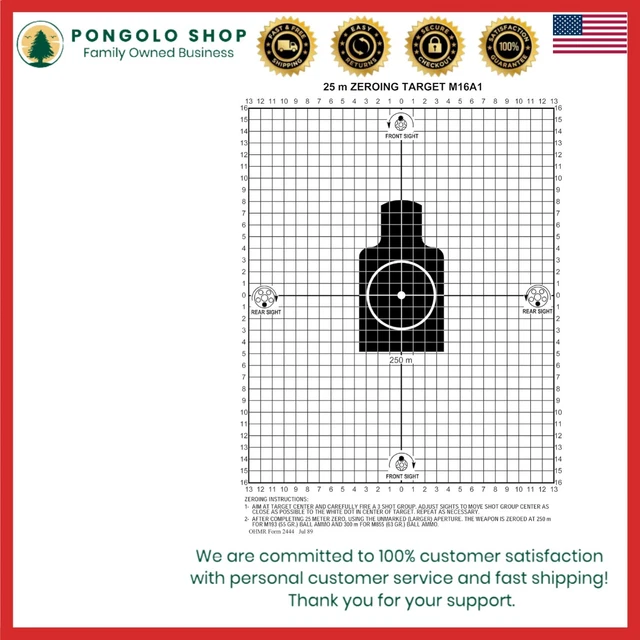 PAPER SHOOTING TARGETS 25 Pack for M16A1 Zeroing Easy to Use and Sight ...