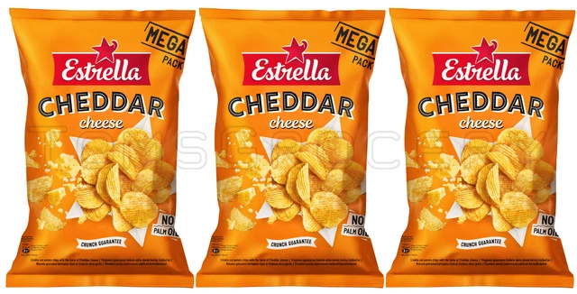 3 ESTRELLA CHEDDAR CHEESE Flavor Potato Chips Crisps European Snacks ...