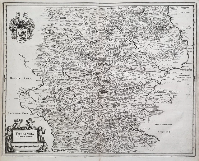 TURINGIA, GERMANIA CARTINA Geografica Mappa Engraving Incisione Merian ...