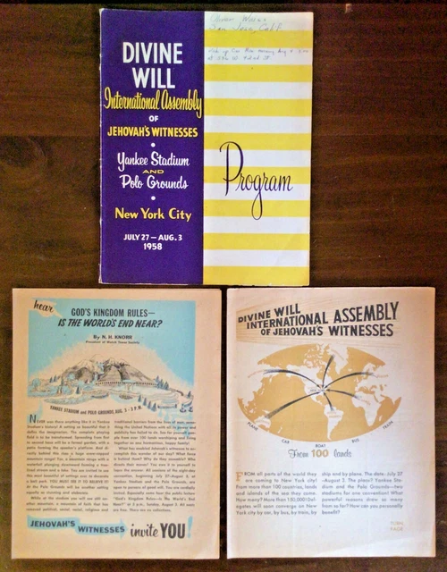 1958 DIVINE WILL Assembly Convention Program Watchtower Jehovah’s ...
