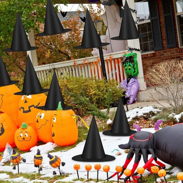 BLACK HANGING WITCH Hat with Nylon Cord Halloween Decorations Indoor ...