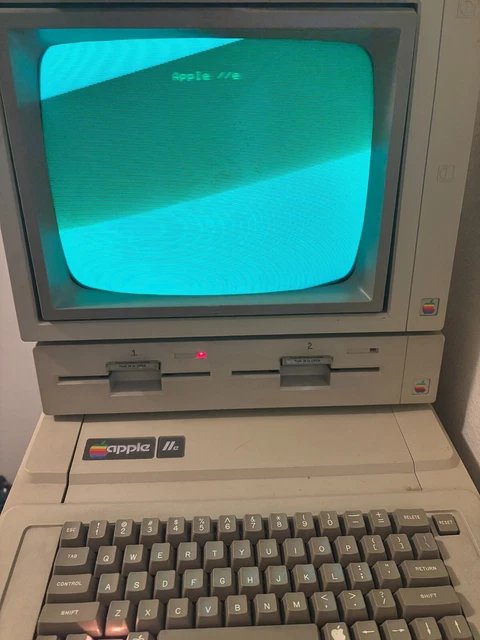 VINTAGE APPLE IIE Computer, 2x Apple II Monitor, 2-Bay Floppy Drive ...