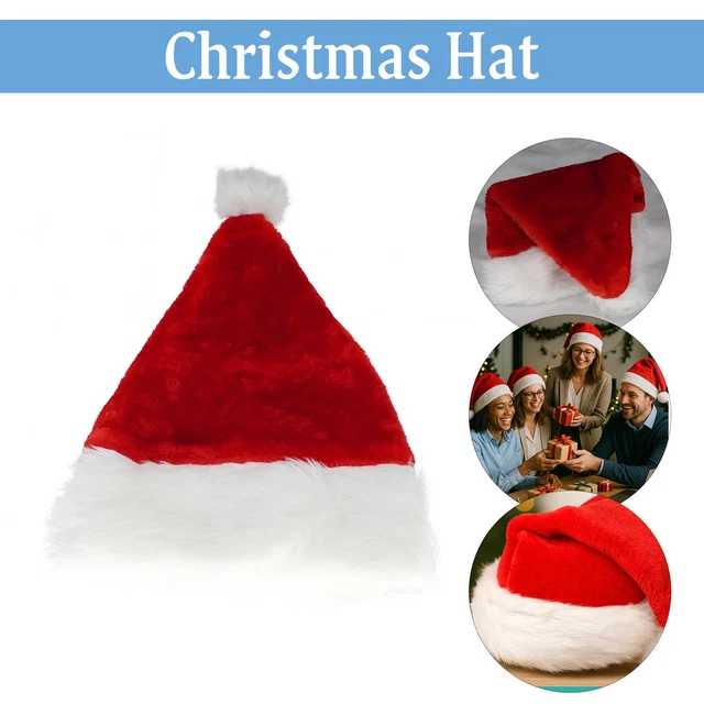 CHRISTMAS SANTA HAT Warm Adult Red & White Velvet Soft Fluffy Trim ...
