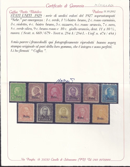 ESTADOS UNIDOS 1929 Presidentes Sobrestampados “NEBR” (N°474/84) (Cat ...