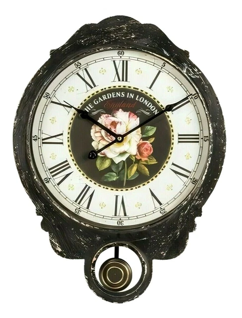 HORLOGE MURALE AVEC Pendule Bois Effet Vintage Numéros De Romains Ø 40 ...